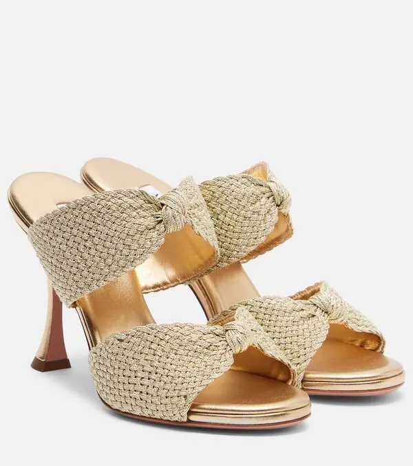 AQUAZZURA Smile Raffia-effect Mules - Gold