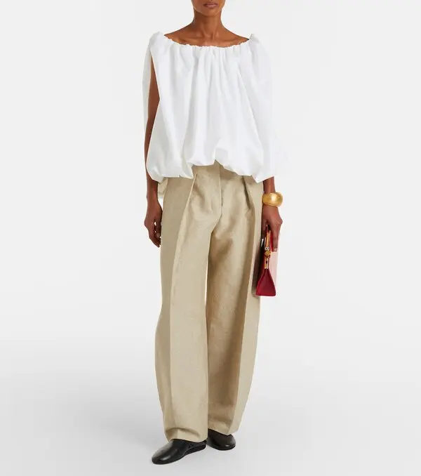 Jacquemus Ovalo Cotton And Linen Barrel-leg Pants - Beige