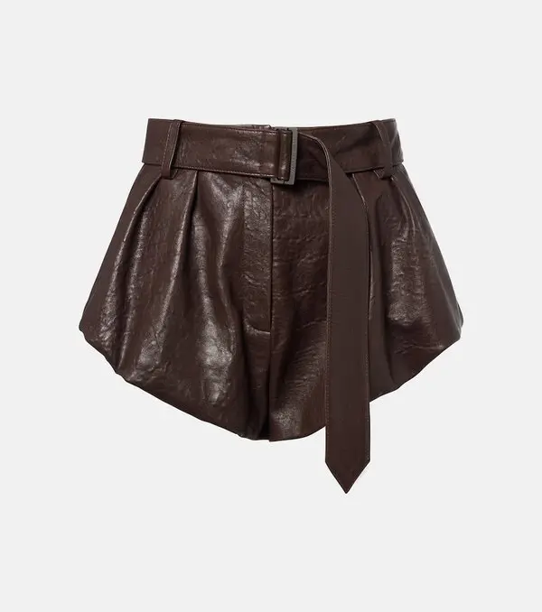 Magda Butrym Belted Leather Shorts - Brown