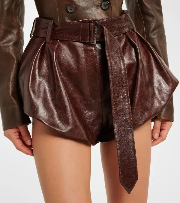 Magda Butrym Belted Leather Shorts - Brown
