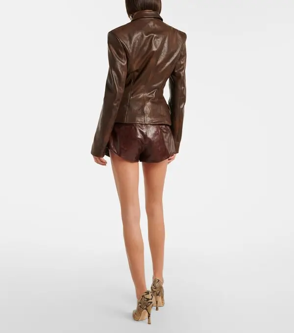 Magda Butrym Belted Leather Shorts - Brown