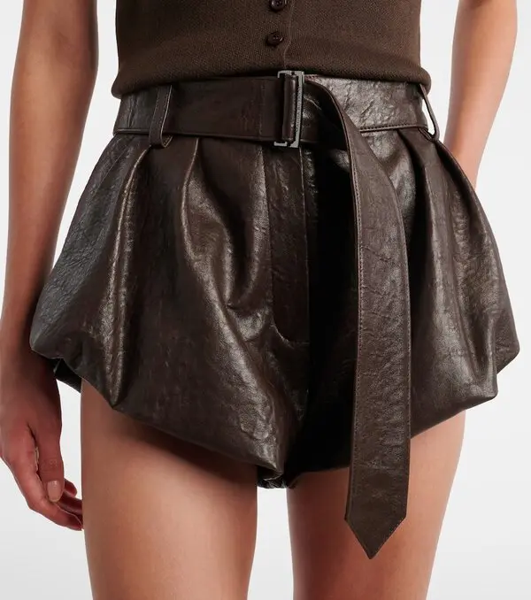 Magda Butrym Belted Leather Shorts - Brown