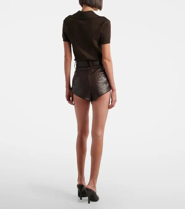 Magda Butrym Belted Leather Shorts - Brown