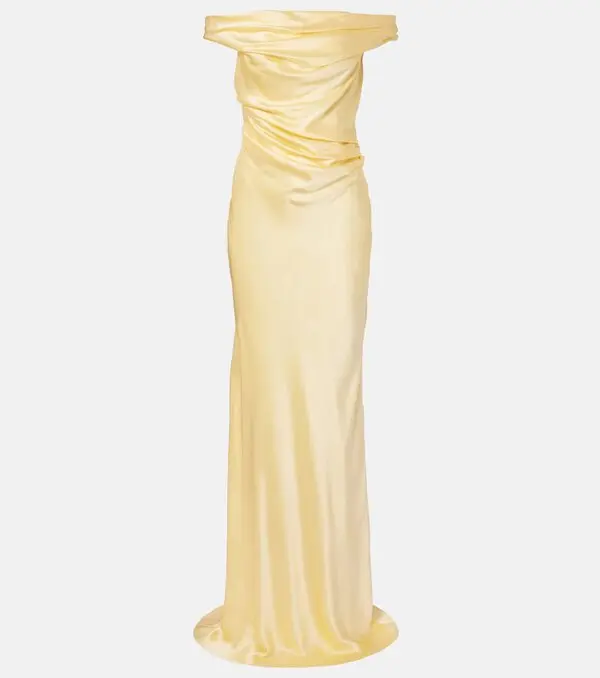 THE SEI Bardot Draped Silk Charmeuse Gown - Yellow