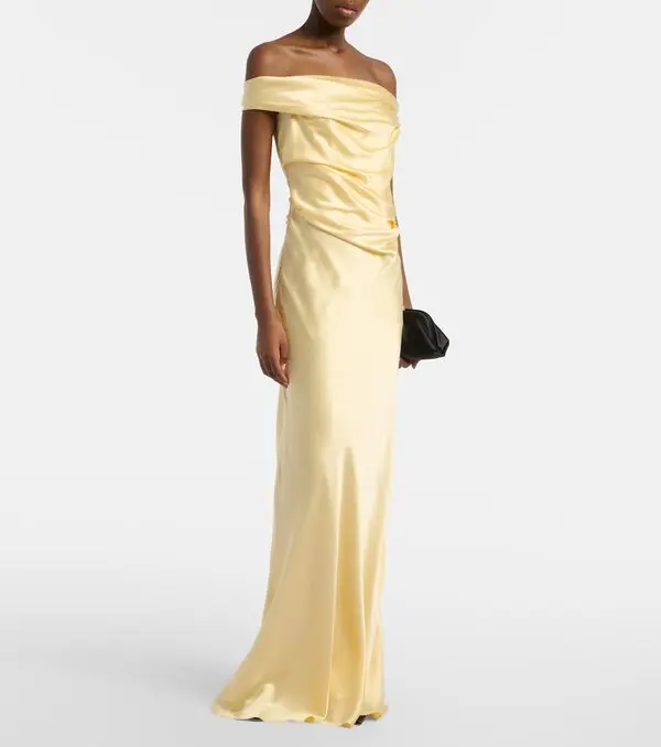 THE SEI Bardot Draped Silk Charmeuse Gown