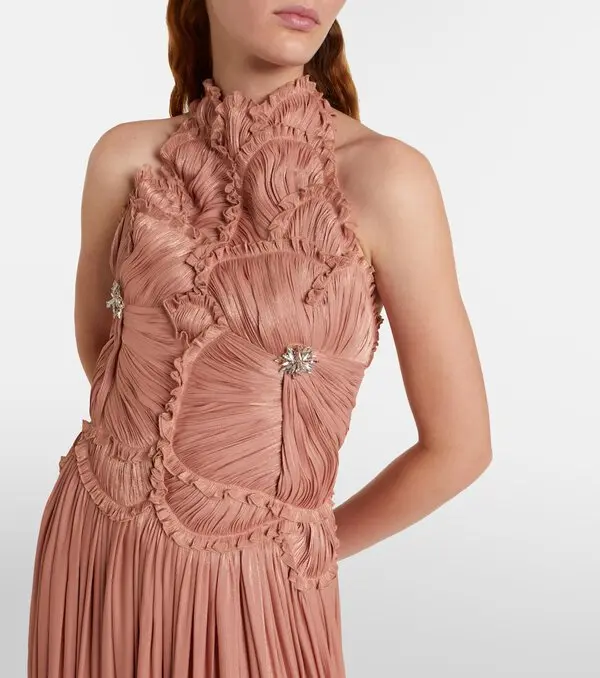 Costarellos Embellished Ruched Georgette Gown - Pink