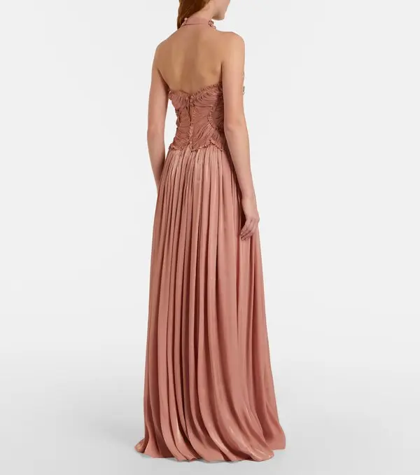 Costarellos Embellished Ruched Georgette Gown - Pink