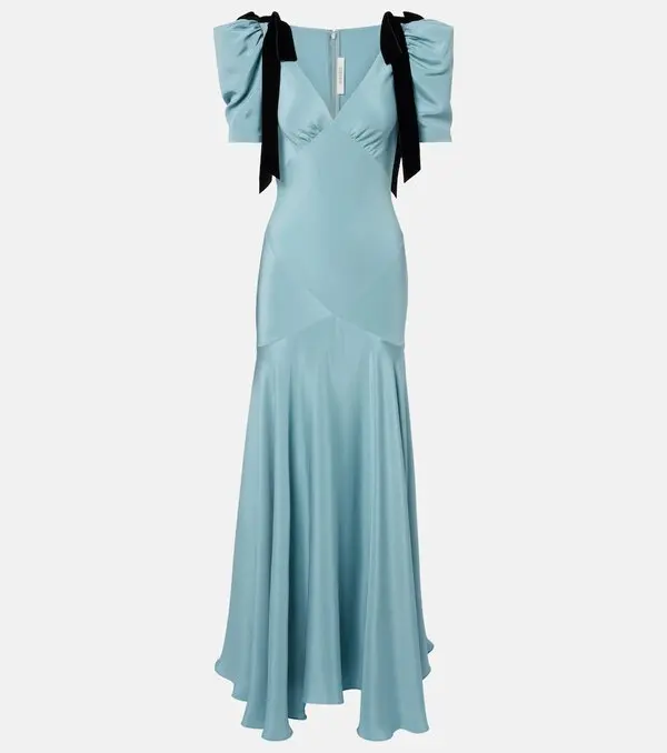 RODARTE Bow-detail Silk Satin Maxi Dress - Blue