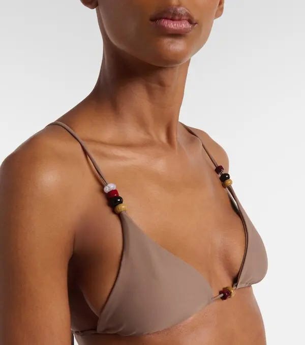 Jade Swim Via Beaded Bikini Top - Brown