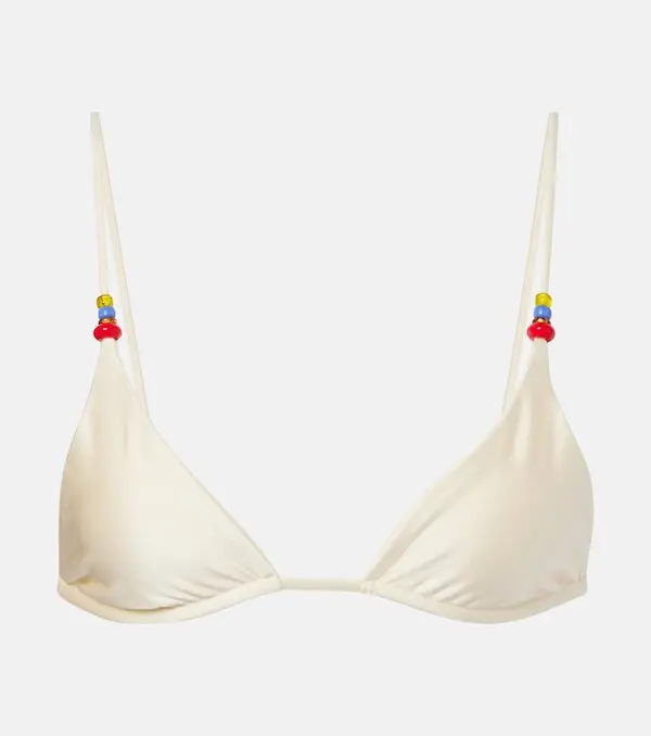 Jade Swim Via Beaded Bikini Top - White