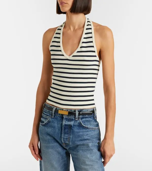 NILI LOTAN Britt Striped Halterneck Top - White