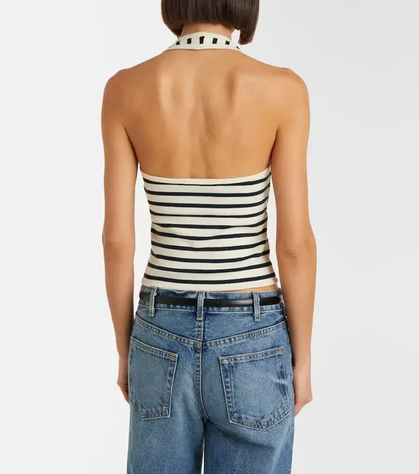 NILI LOTAN Britt Striped Halterneck Top - White
