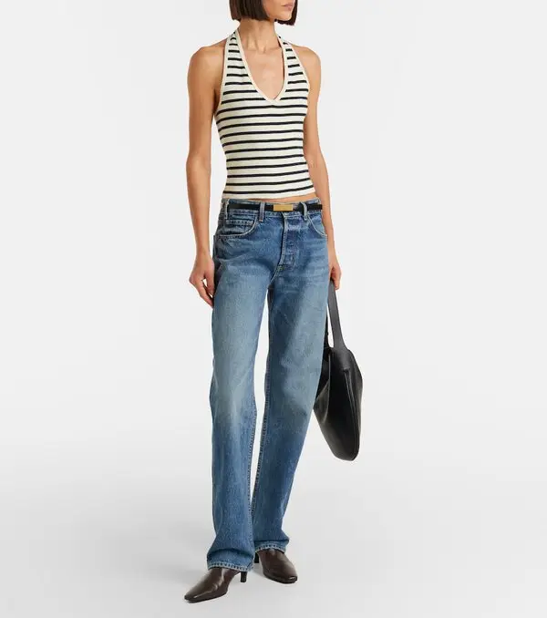 NILI LOTAN Britt Striped Halterneck Top - White
