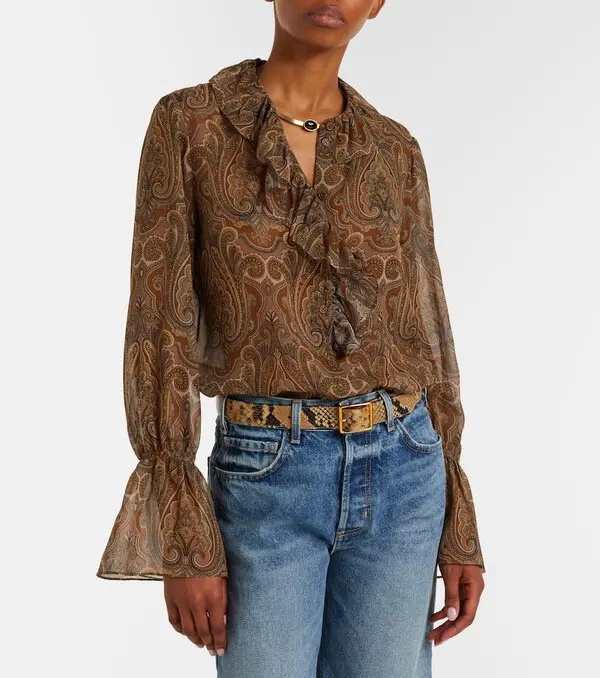 NILI LOTAN Cecily Paisley Silk Blouse - Brown