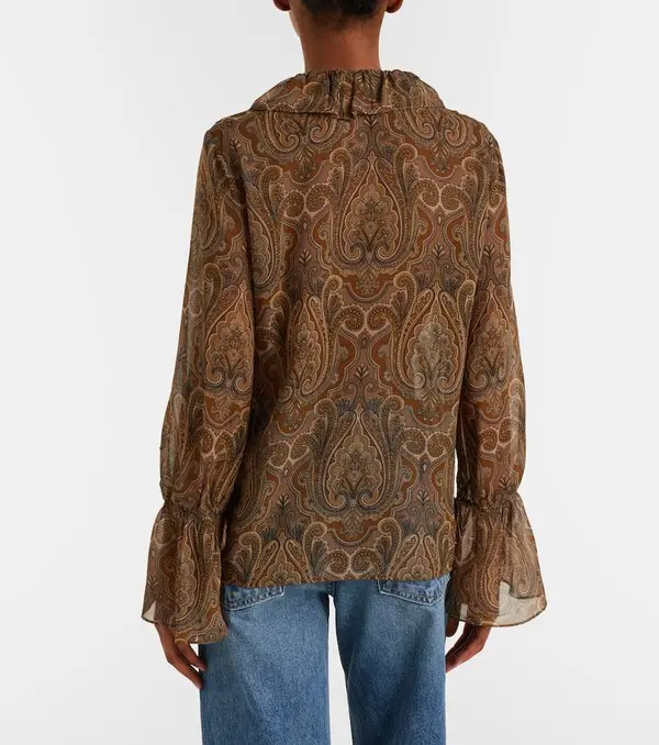 NILI LOTAN Cecily Paisley Silk Blouse - Brown