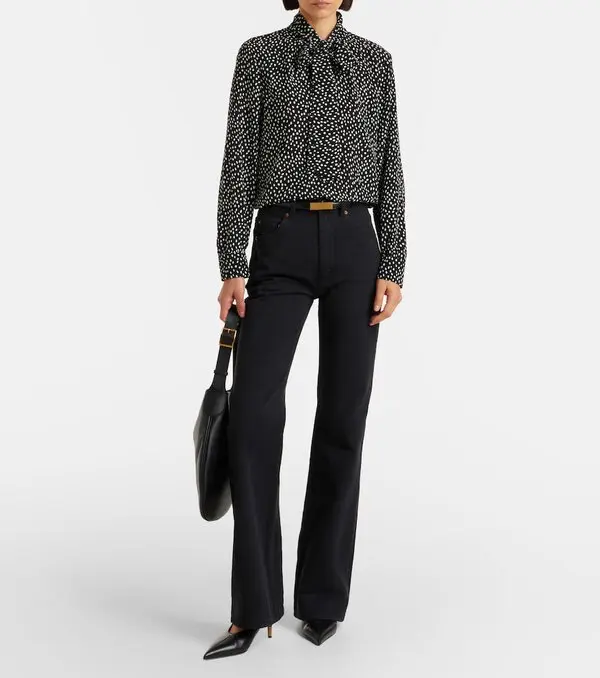 NILI LOTAN Janese Bow-detail Polka-dot Silk Blouse