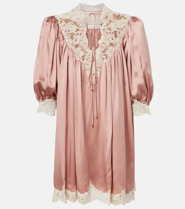 Chloé Lace-trimmed Silk Satin Minidress - Pink