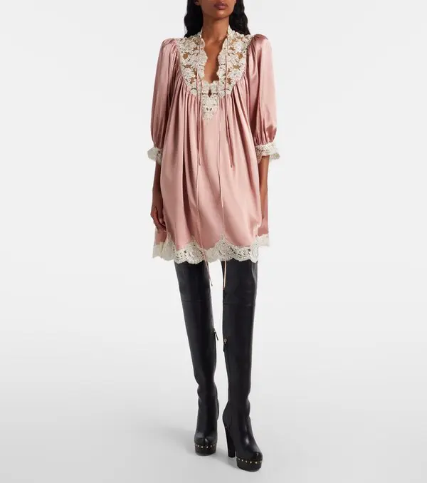 Chloé Lace-trimmed Silk Satin Minidress