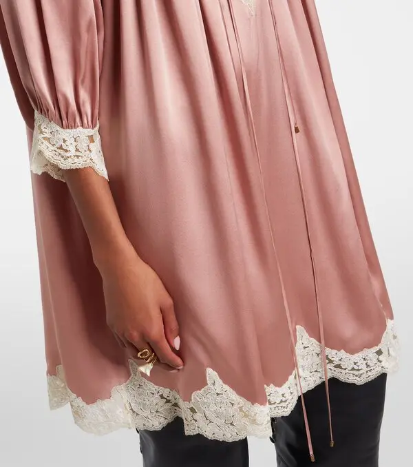 Chloé Lace-trimmed Silk Satin Minidress