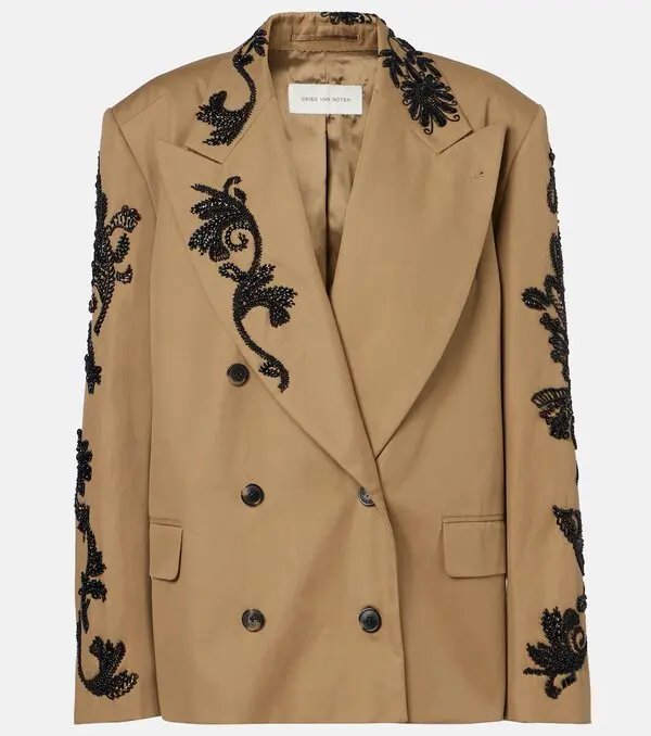 Dries Van Noten Embellished Cotton Double-breasted Blazer