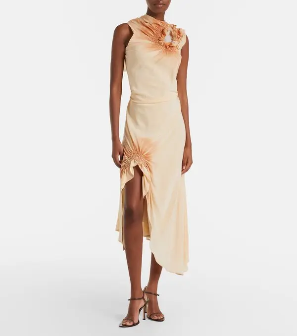 Victoria Beckham Asymmetric Smocked Silk Cocktail Dress - Beige - 20% Off