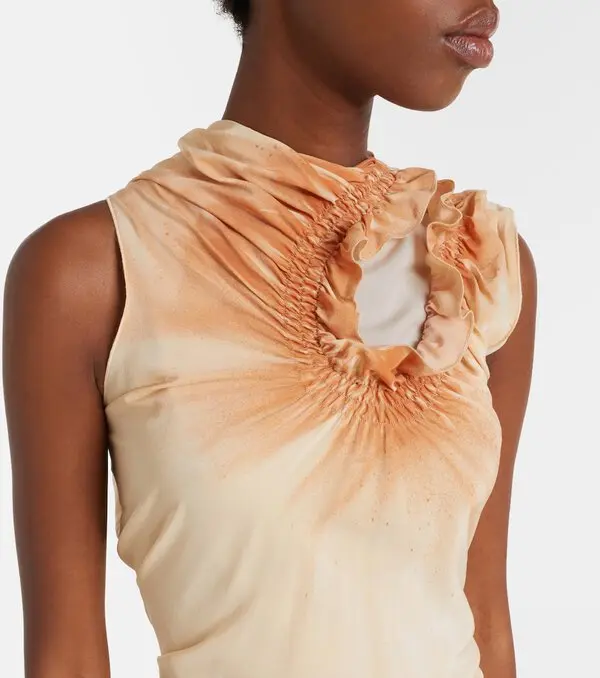 Victoria Beckham Asymmetric Smocked Silk Cocktail Dress - Beige