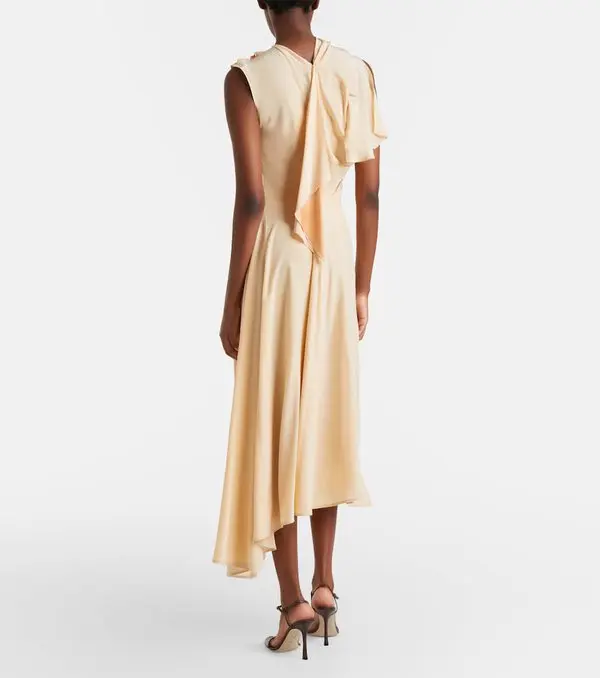 Victoria Beckham Asymmetric Smocked Silk Cocktail Dress - Beige