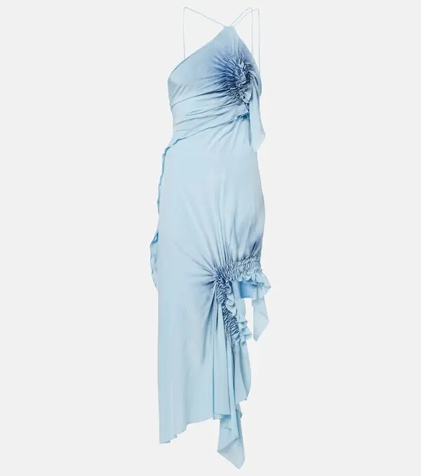 Victoria Beckham Asymmetric Smocked Silk Cocktail Dress - Blue