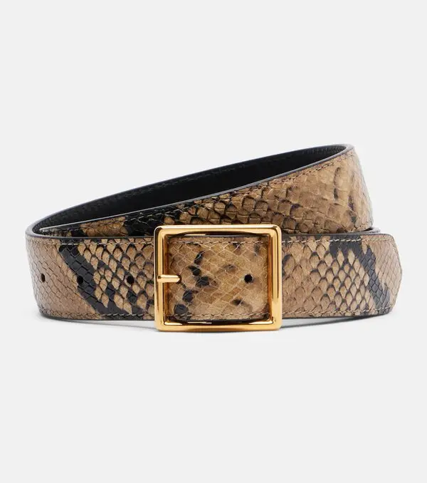 NILI LOTAN Gabriele Snake-print Leather Belt - Brown