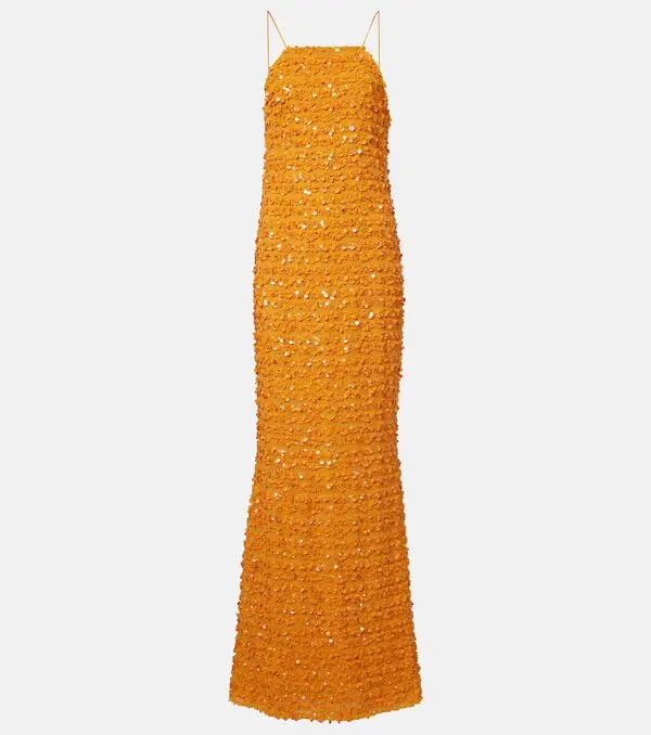 TALLER MARMO Candice Sequined Gown - Orange