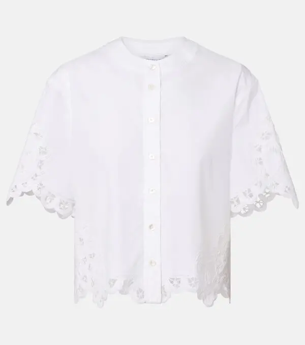 Veronica Beard Aleck Embroidered Cotton Shirt - White
