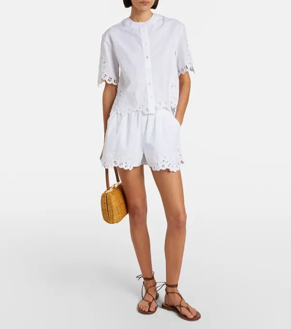 Veronica Beard Vivaldi Embroidered Cotton Shorts