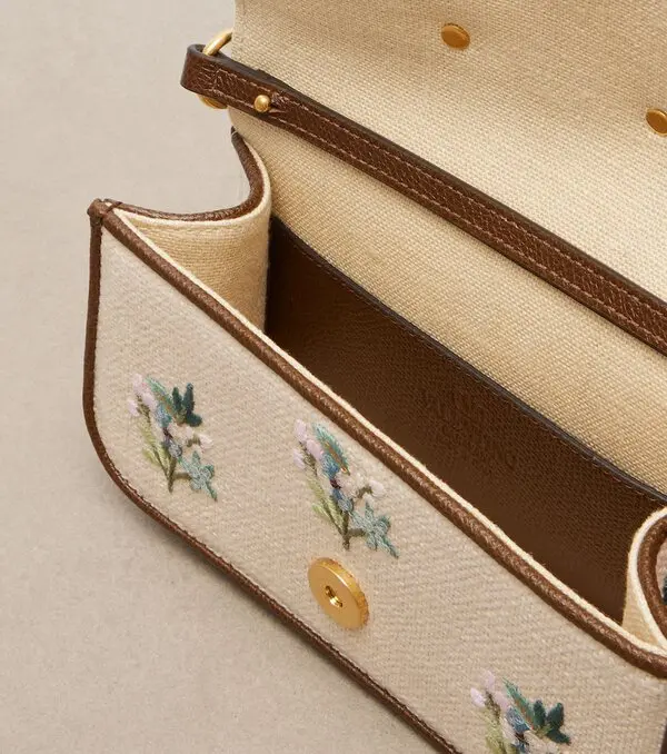 Valentino Garavani Locò Small Embroidered Top-handle Bag - Beige