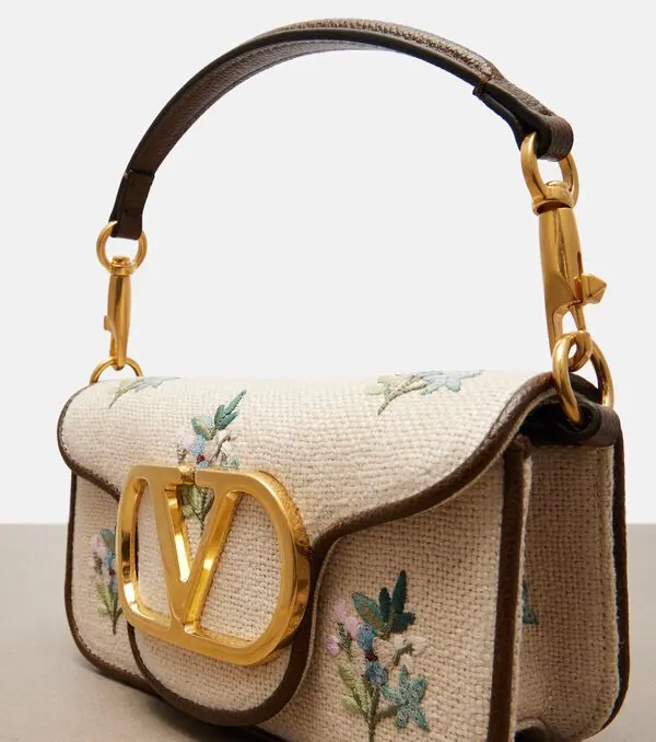 Valentino Garavani Locò Small Embroidered Top-handle Bag - Beige