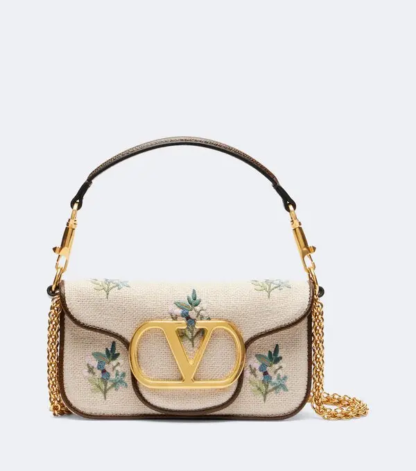 Valentino Garavani Locò Small Embroidered Top-handle Bag - Beige