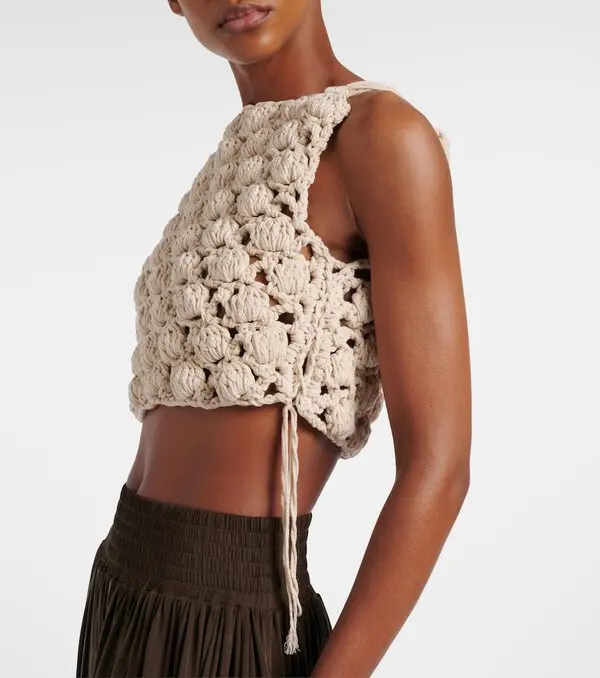 Balmain Crochet Cotton Crop Top - Beige