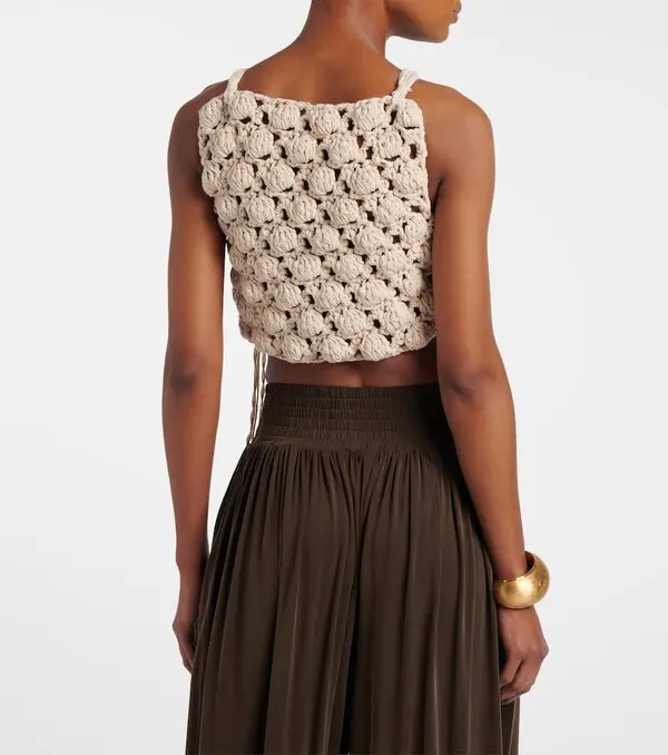 Balmain Crochet Cotton Crop Top - Beige