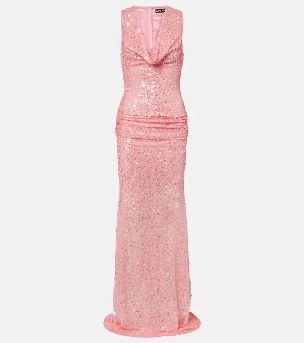 David Koma Sequined Draped Gown - Pink