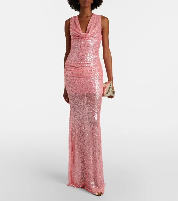 David Koma Sequined Draped Gown - Pink