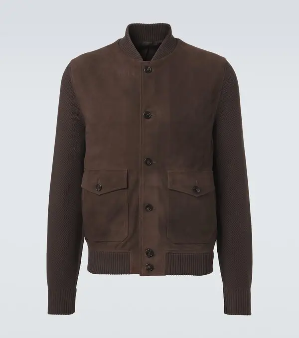 SLOWEAR Cotton-trimmed Suede Bomber Jacket - Brown