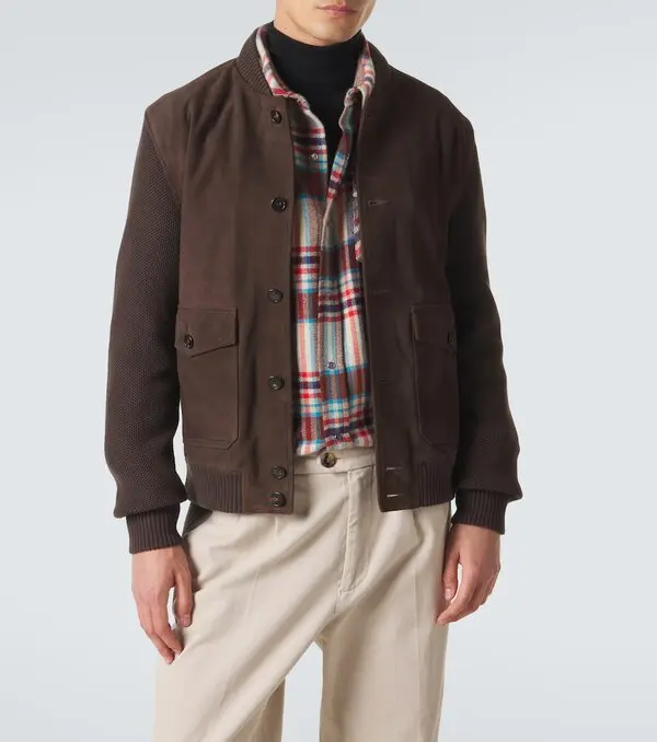 SLOWEAR Cotton-trimmed Suede Bomber Jacket