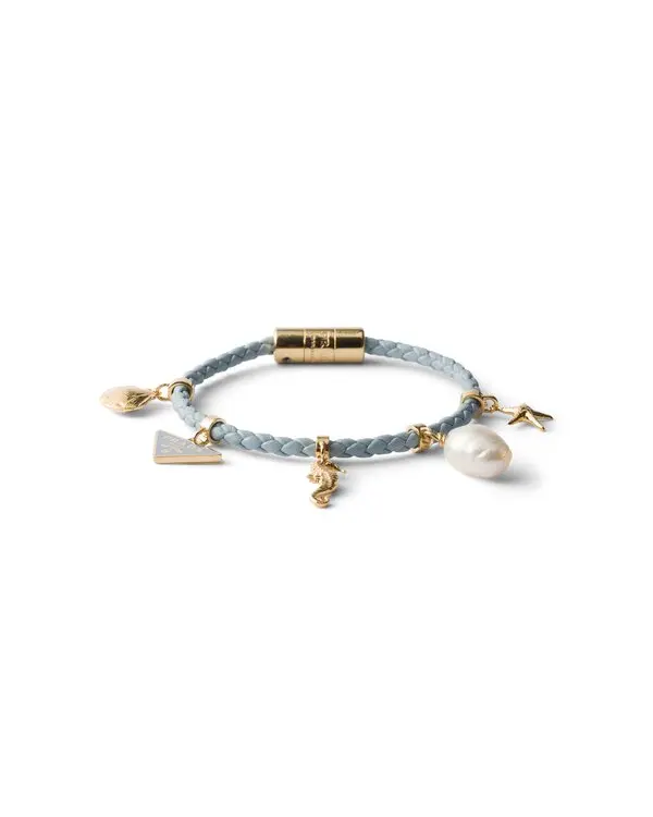 Prada Braided Nappa Leather Charm Bracelet - Light Blue