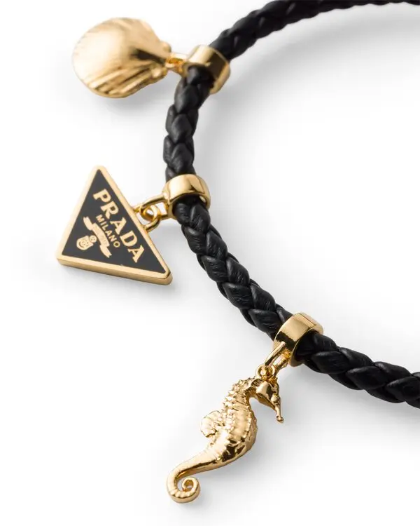Prada Braided Nappa Leather Charm Bracelet - Black