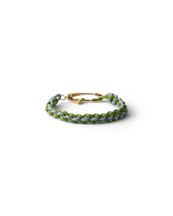 Prada Braided Nappa Leather Bracelet With Metal Ornament - Light Blue