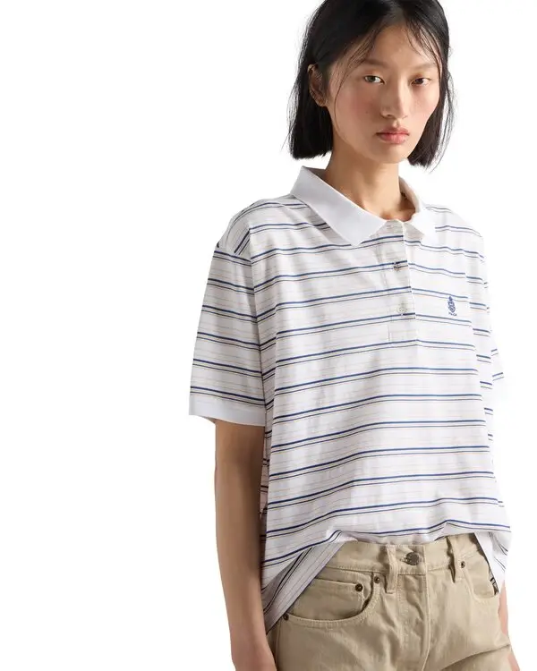 Prada Striped Piqué Polo Shirt - White