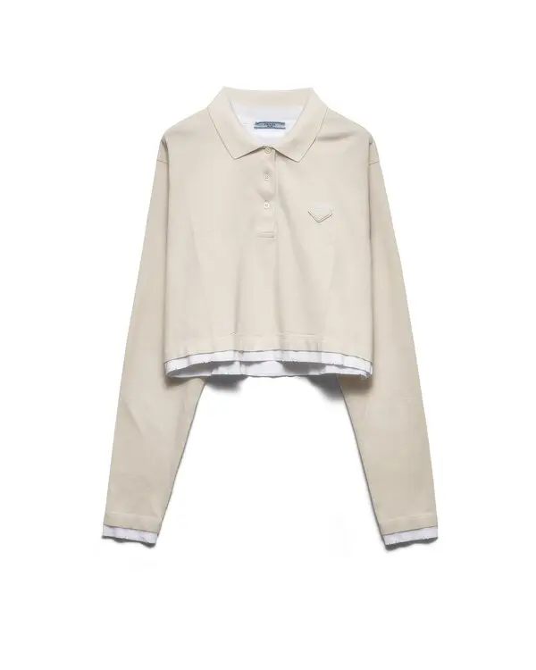 Prada Long-sleeved Piqué And Jersey Polo Shirt - Neutral