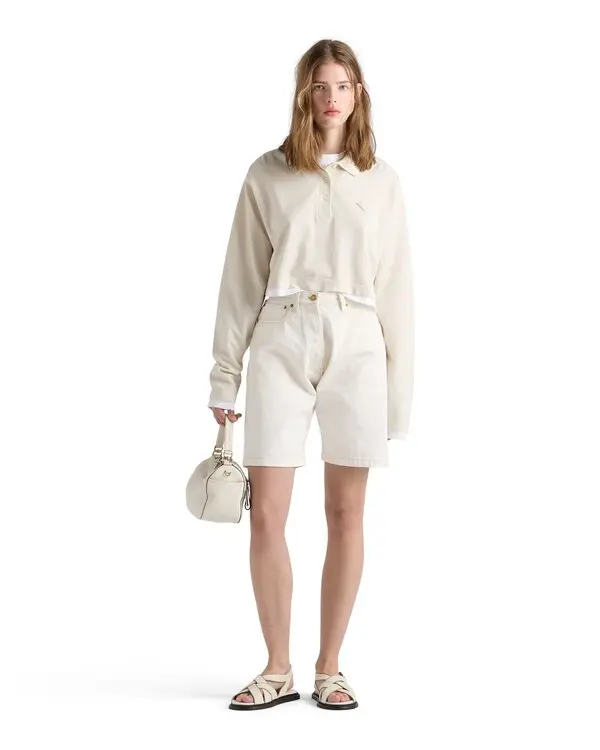 Prada Long-sleeved Piqué And Jersey Polo Shirt - Neutral