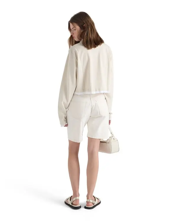 Prada Long-sleeved Piqué And Jersey Polo Shirt - Neutral