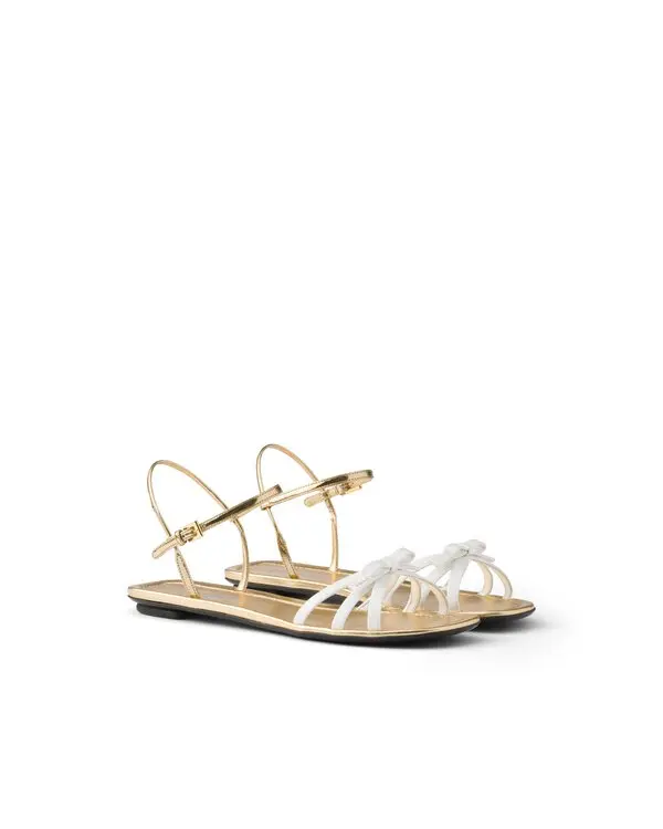 Prada Patent And Metallic Leather Flat Sandals - White