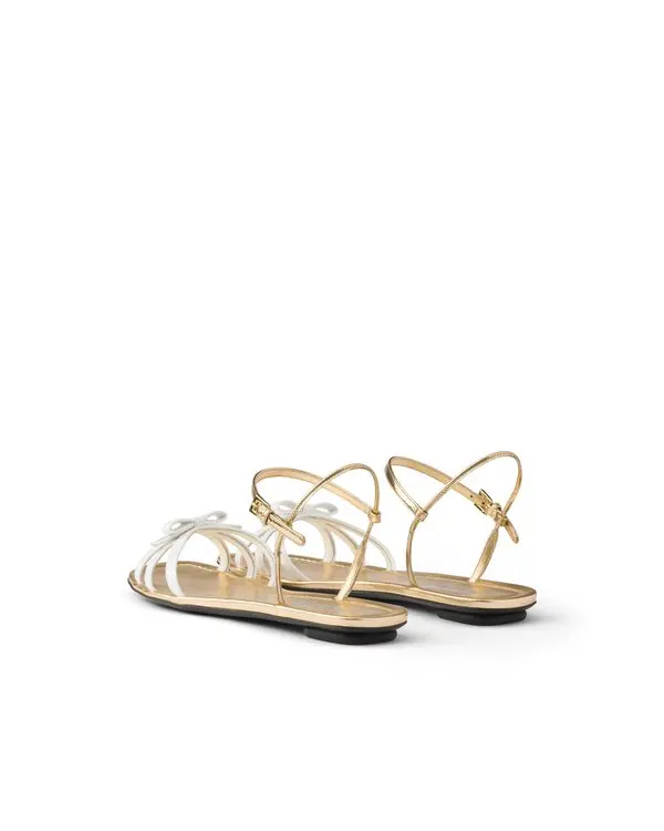 Prada Patent And Metallic Leather Flat Sandals - White